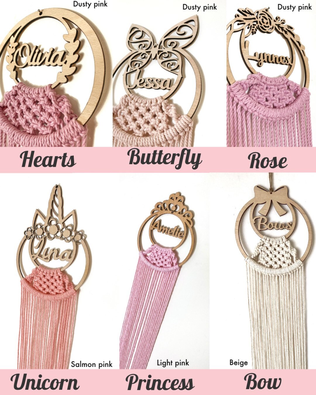 Personalised Name Bow Holder Wood Sign With Macrame Holds - Etsy UK