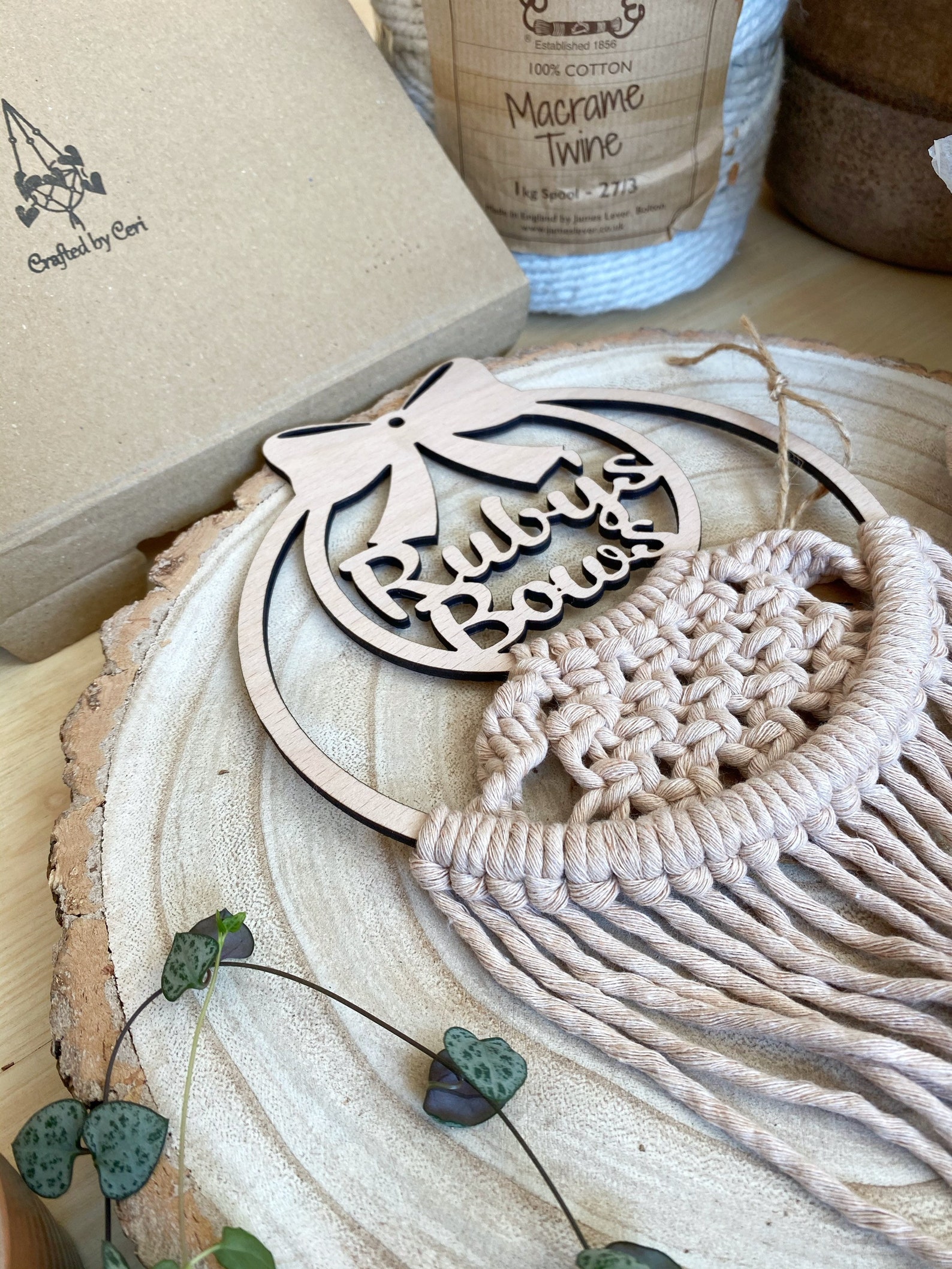 Personalised name bow holder wood sign with macrame holds | Etsy