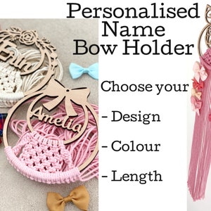 Personalised Name Bow Holder Wood Sign With Macrame - Holds Lots of ...