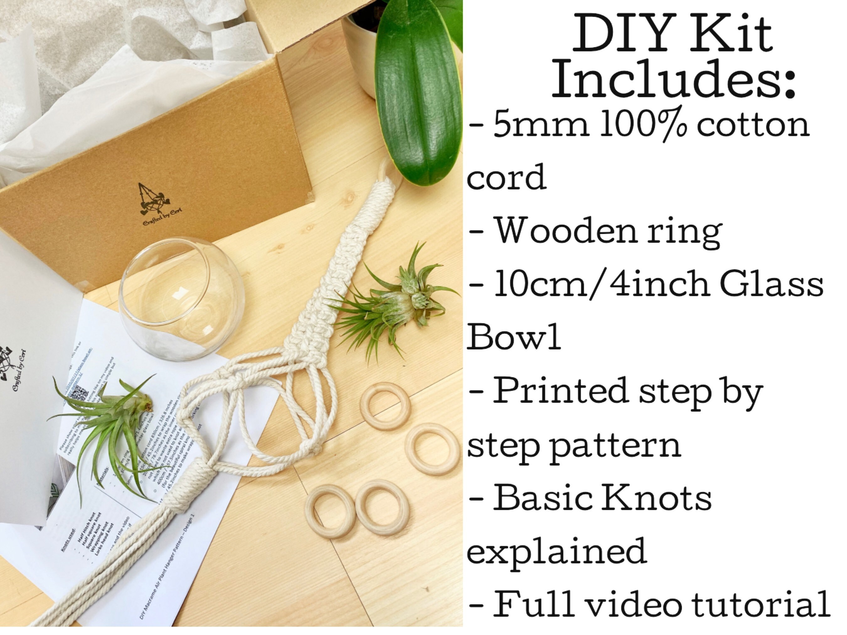 Beginner Macrame DIY Kit / Macrame Air Plant Holder Glass Bowl | Etsy