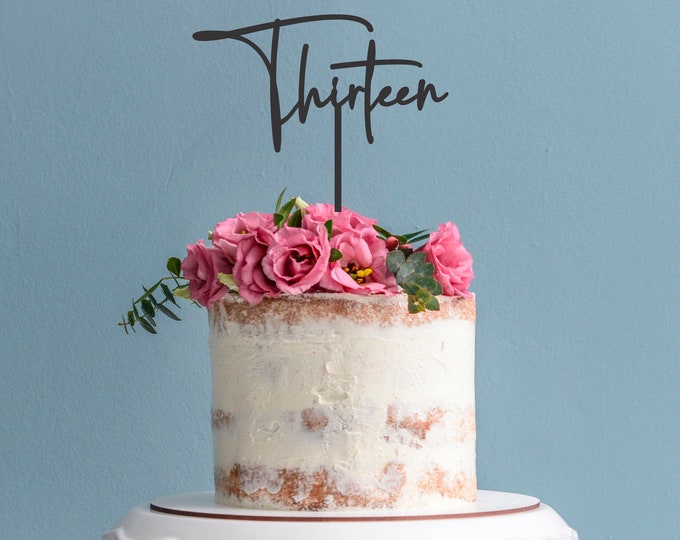 Birthday Cake Topper - Word Thirteen Cake Topper - 13th Birthday Cake ...