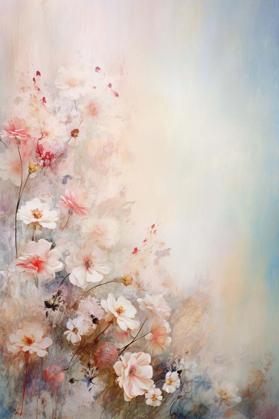Elegant Flower Digital Backdrop Set, Painted Flowers, Pink, Peach ...