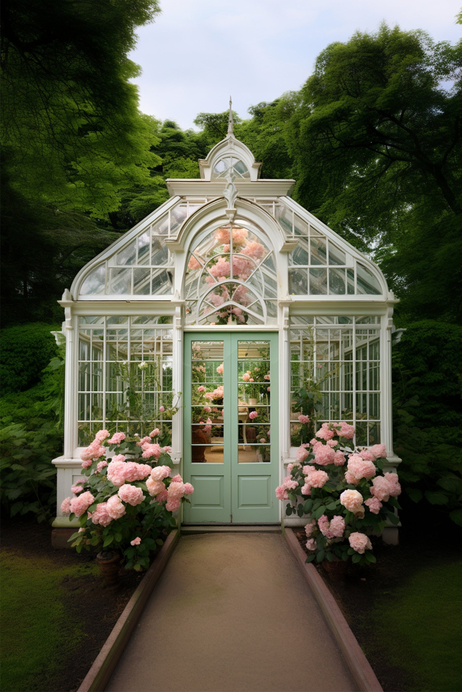 Vintage Greenhouse With Pink Peonies Digital Background White ...
