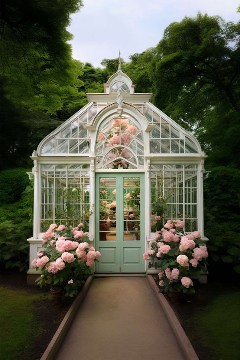 Vintage Greenhouse With Pink Peonies Digital Background White ...