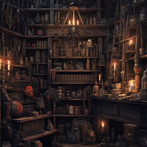 Digital Photo Background of a Witch's Storeroom, Halloween Background ...