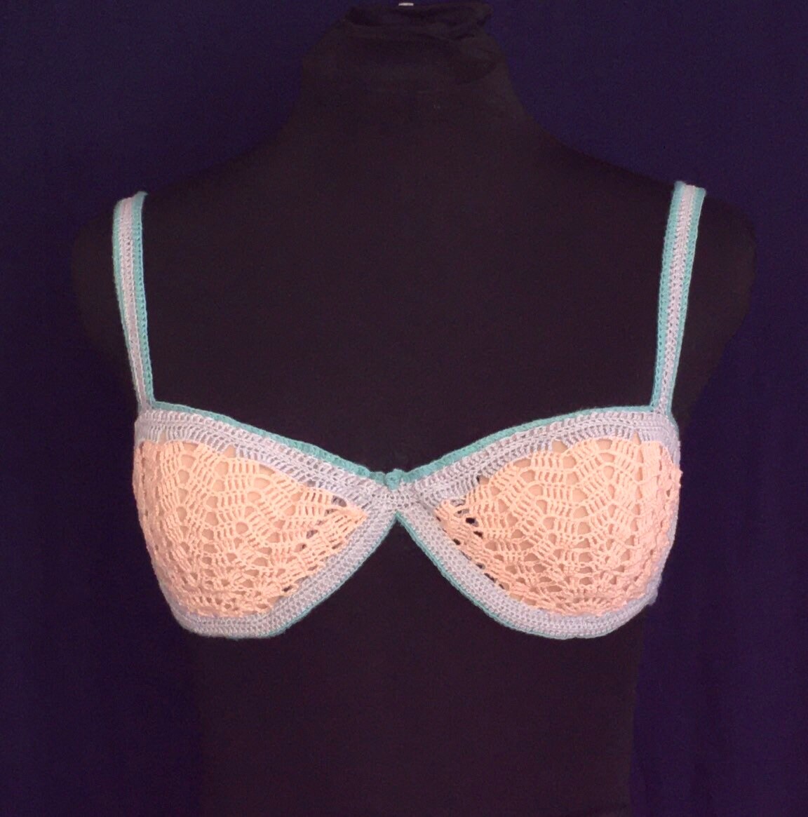 Two Way Crochet Bi-kini Peach Teal and Silver Handmade - Etsy