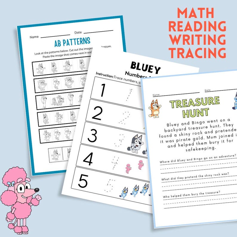 Bluey Academic Workbook-bluey Math-bluey Reading-bluey Worksheets for ...