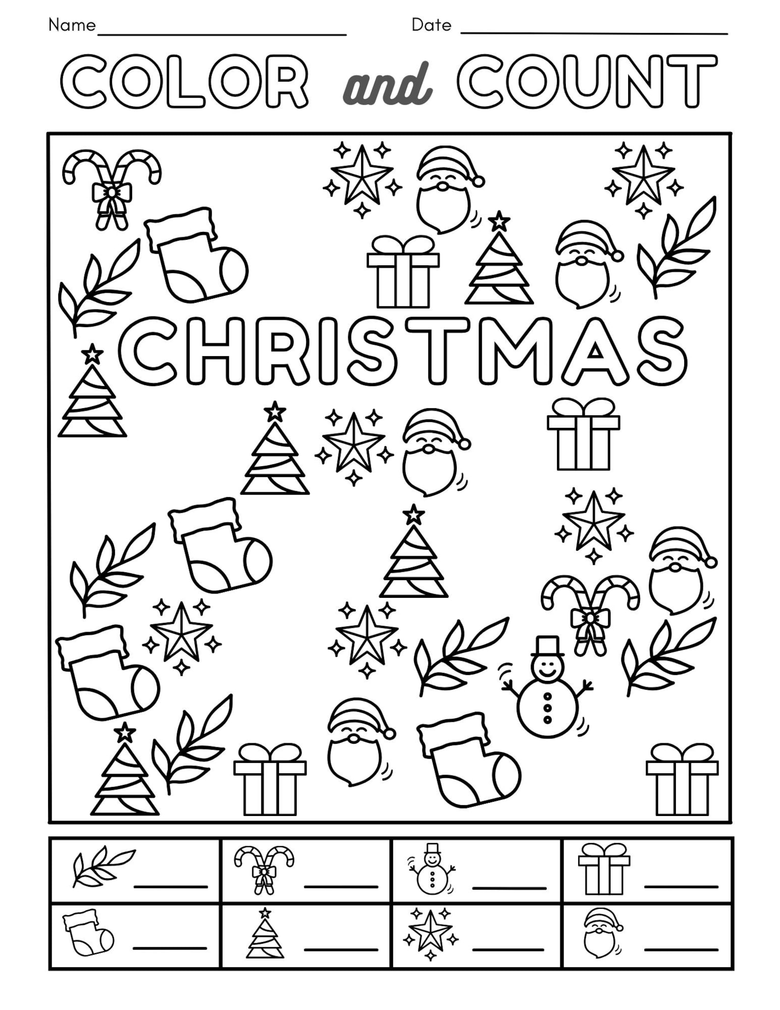 Christmas Coloring Pages| Christmas Math Worksheets for Kids - Etsy