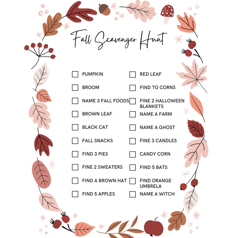 Fall Scavenger Hunt Printable Fall Mindfulness Self Care List ...