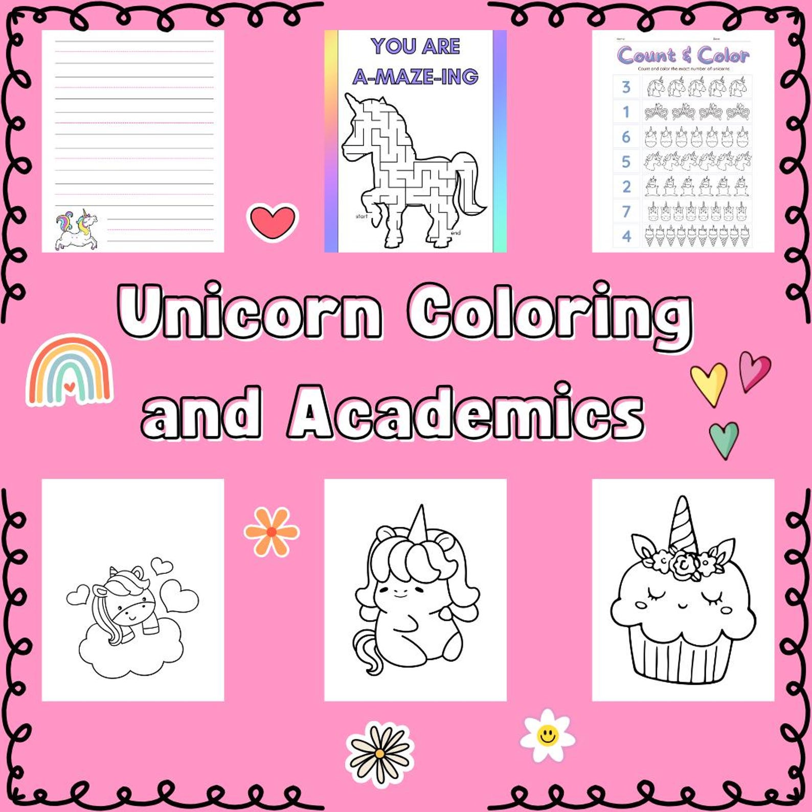 Unicorn Activity Coloring Book (unicorn Math, Unicorn Writing, Unicorn ...