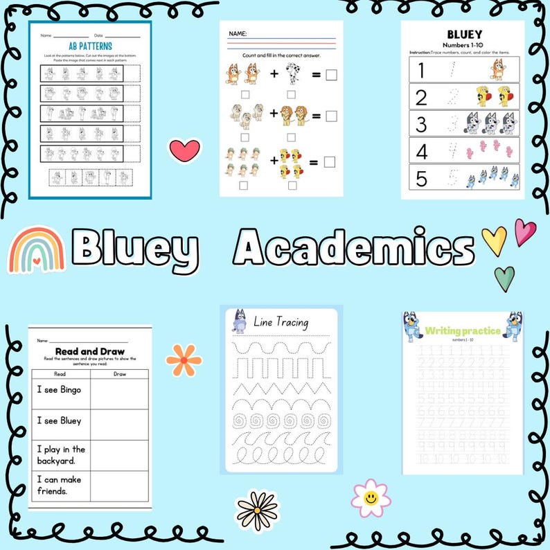 Bluey Academic Workbook-bluey Math-bluey Reading-bluey Worksheets for ...