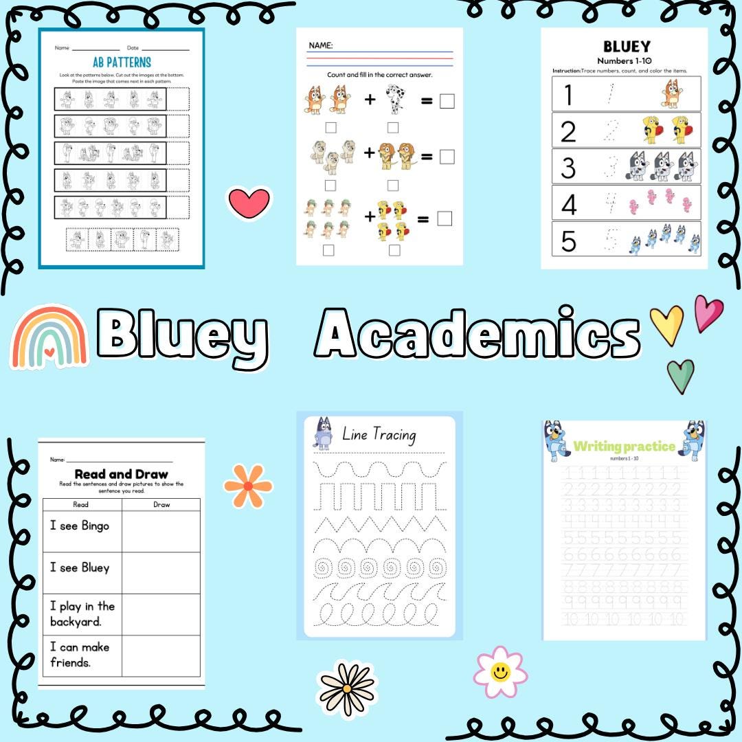 Bluey Academic Workbook-bluey Math-bluey Reading-bluey Worksheets for ...