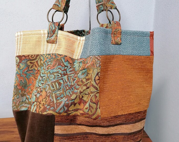Handmade Patchwork Bag With Jacquard Furnishing Fabrics, Fabric Bag With Handles, Tote Bag Made ...