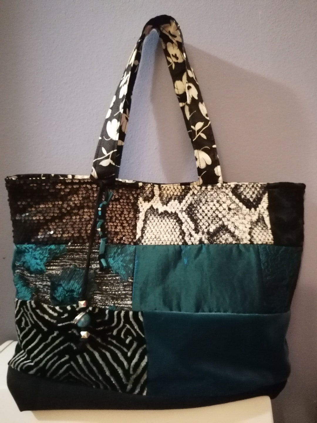Handmade Patchwork Bag in Fabrics and Leather, Unique and Refined With ...