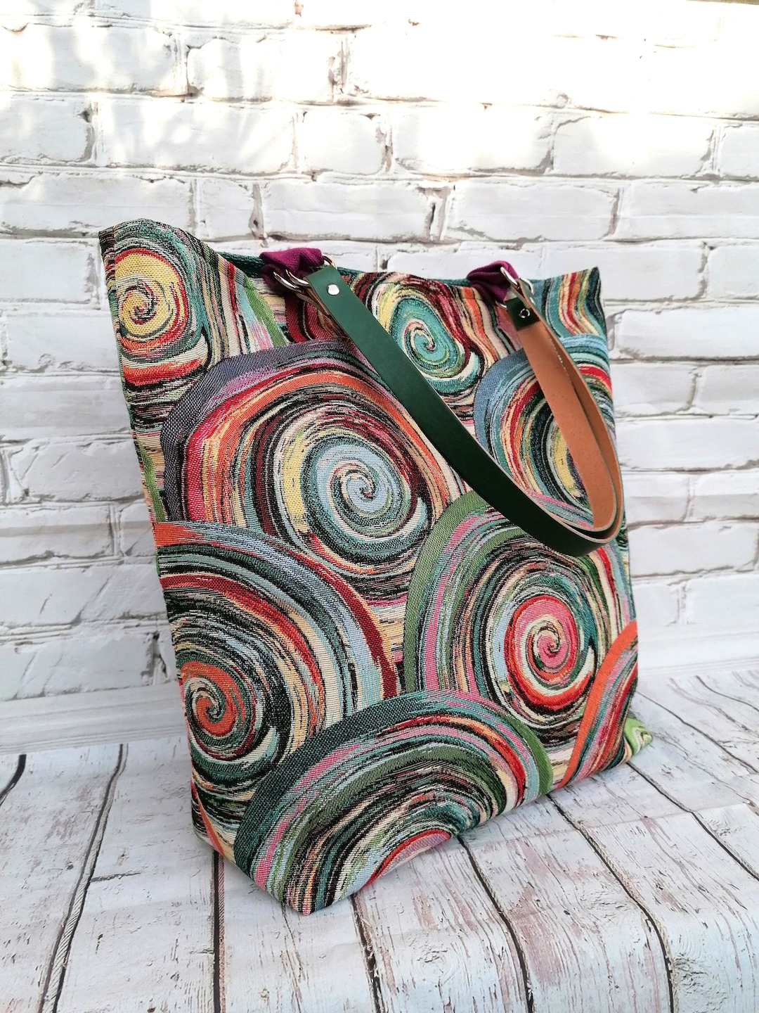 Colored Spiral Tote Bag - Handcrafted Handmade Gobelin Fabric Bag With ...