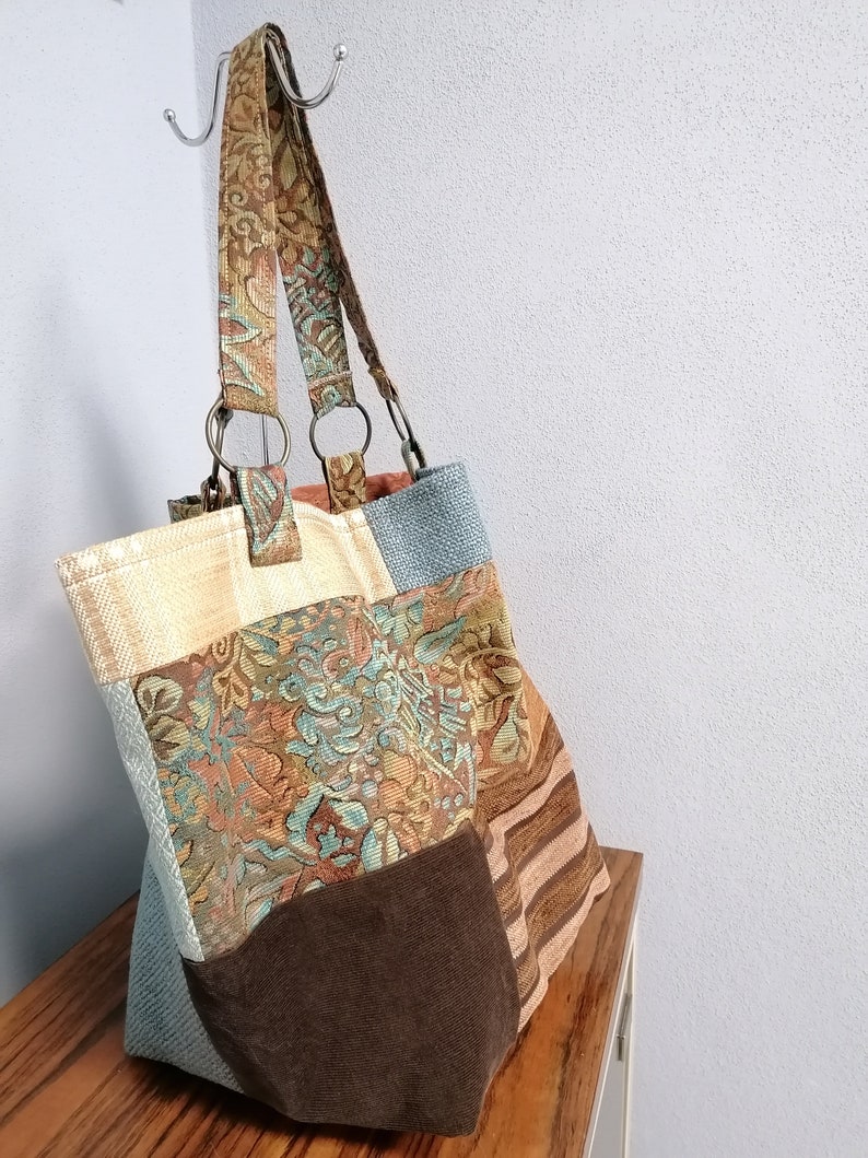 Handmade Patchwork Bag With Jacquard Furnishing Fabrics, Fabric Bag With Handles, Tote Bag Made ...