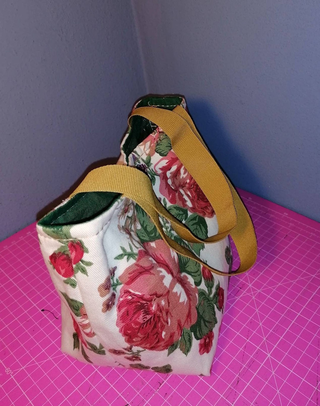 Flower Patterned Fabric Mini Bag, Canvas Clutch Bag With Handles, Small ...