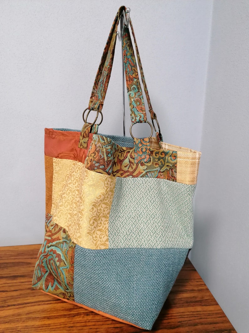 Handmade Patchwork Bag With Jacquard Furnishing Fabrics, Fabric Bag With Handles, Tote Bag Made ...