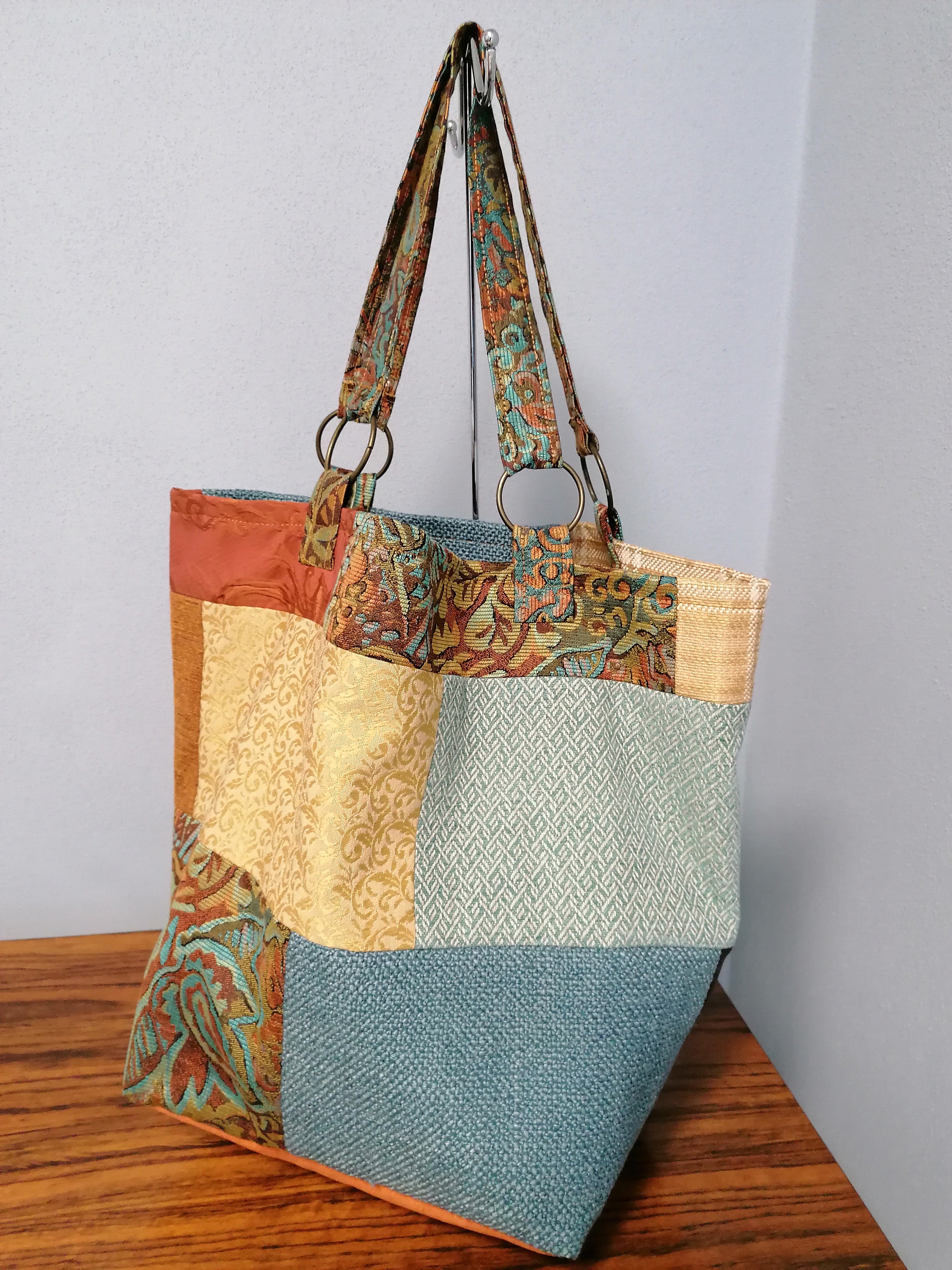 Handmade Patchwork Bag With Jacquard Furnishing Fabrics, Fabric Bag With Handles, Tote Bag Made ...