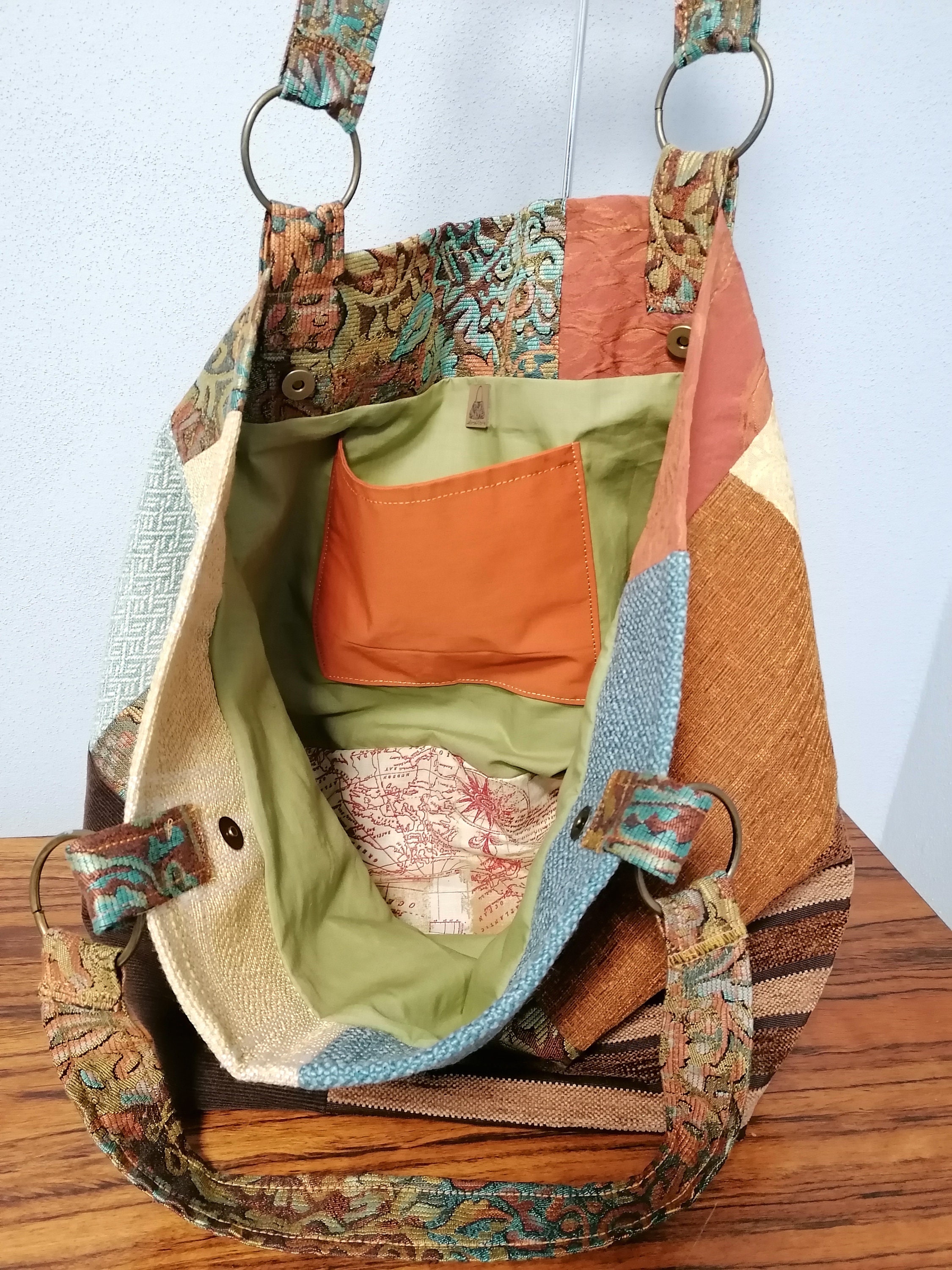 Handmade Patchwork Bag With Jacquard Furnishing Fabrics, Fabric Bag With Handles, Tote Bag Made ...