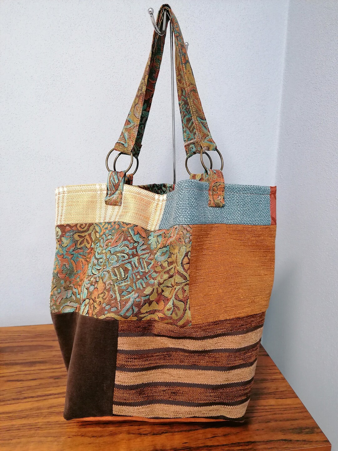 Handmade Patchwork Bag With Jacquard Furnishing Fabrics, Fabric Bag ...