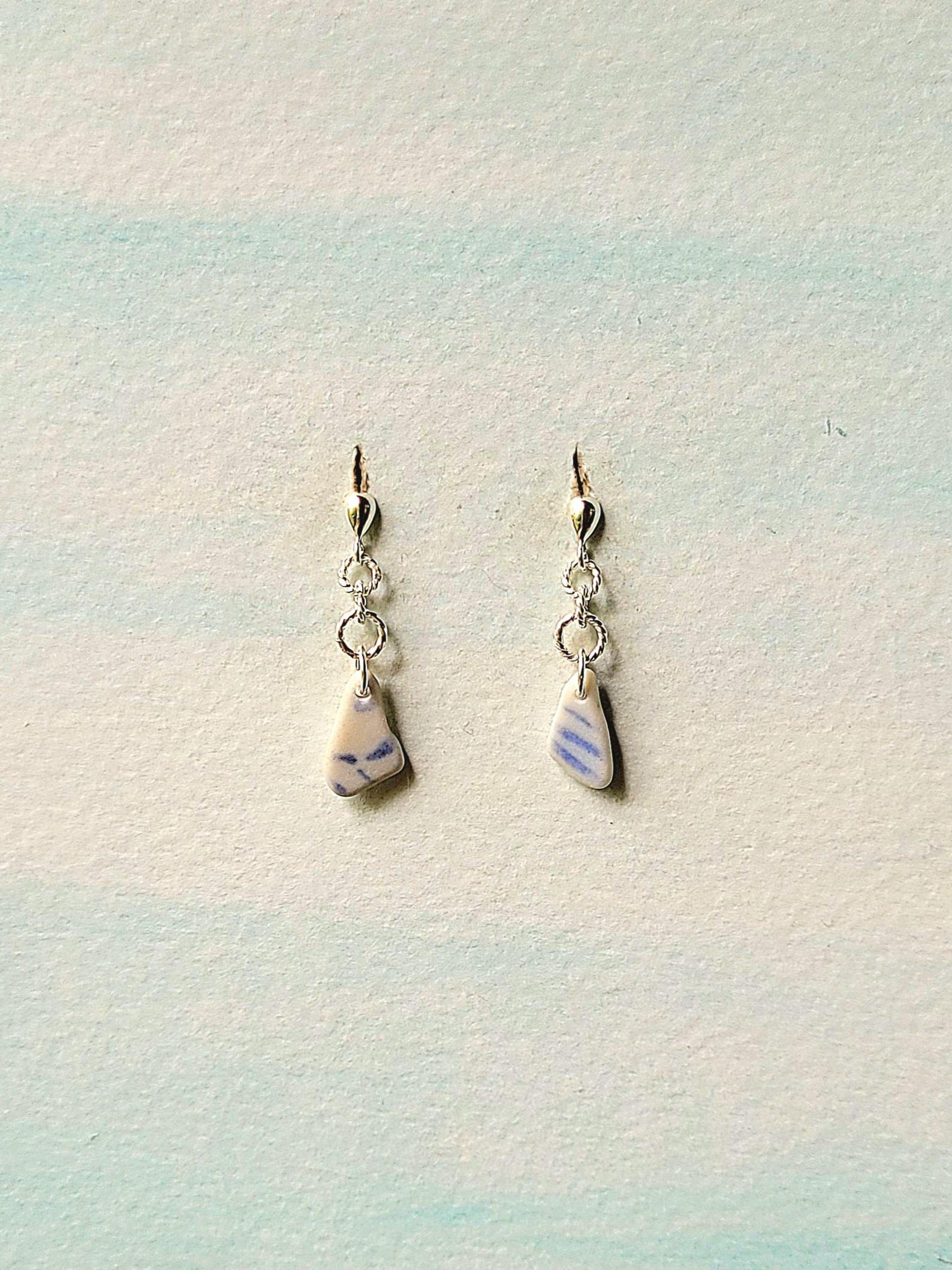 Genuine Cornflower Blue Willow Sea Pottery & Sterling Silver Post ...