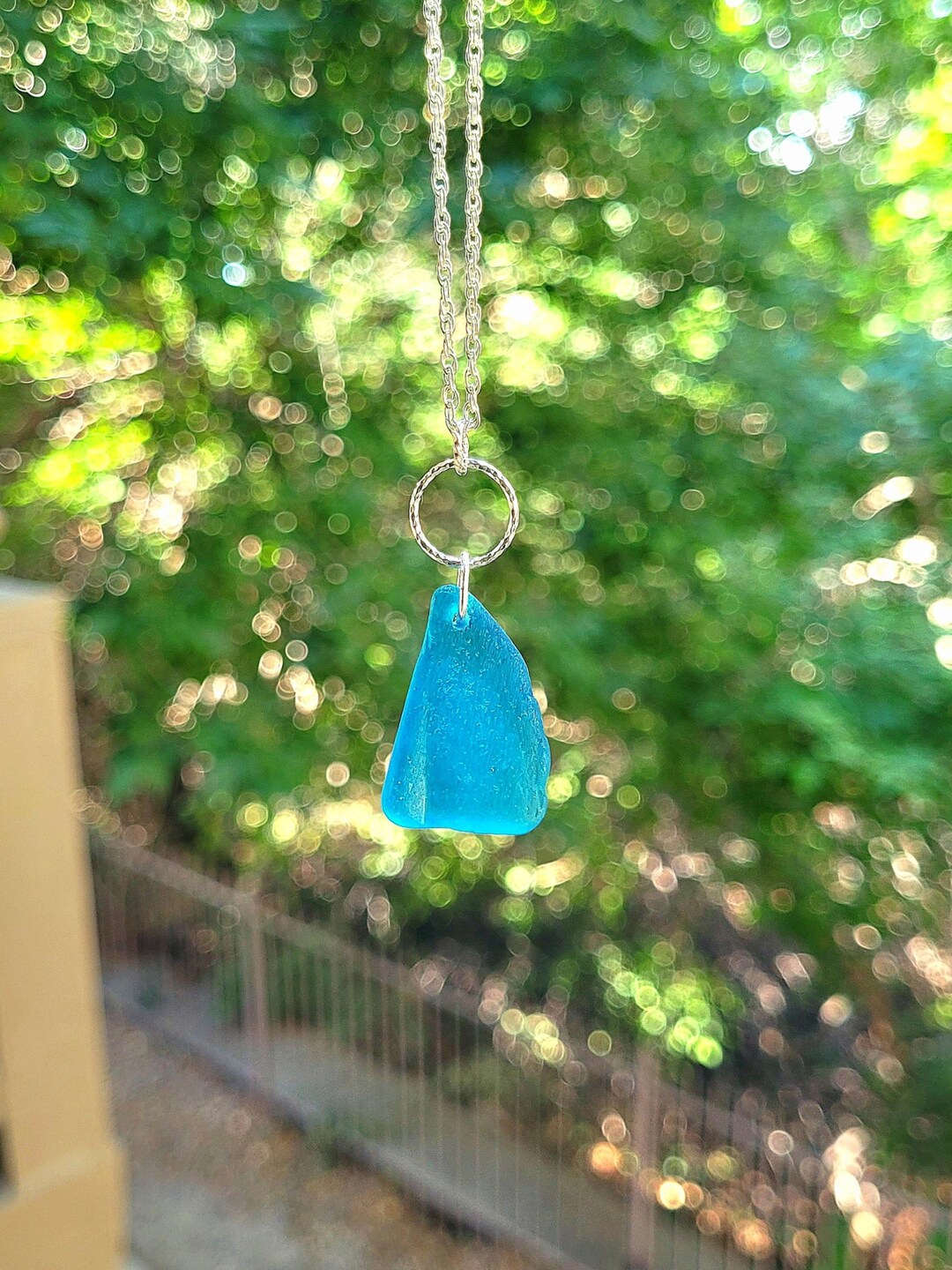 Genuine Cerulean Blue Seaglass Pendant & Sterling Silver Necklace ...