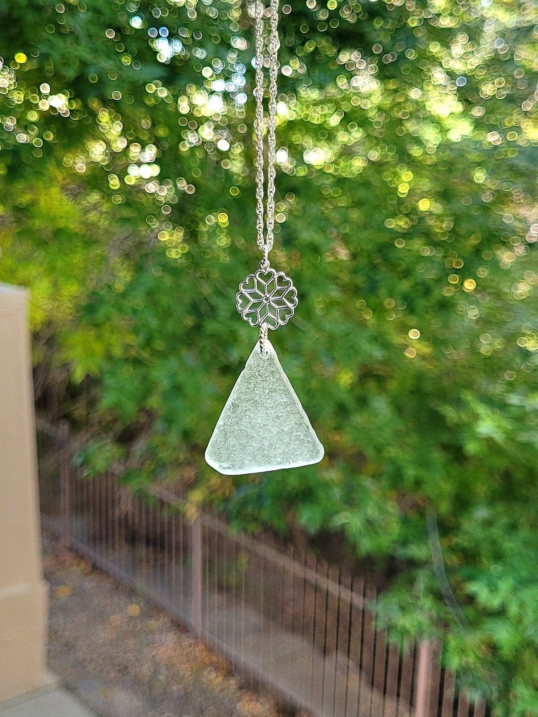 Genuine White Depression Glass Seaglass, Snowflake Pendant & Sterling ...