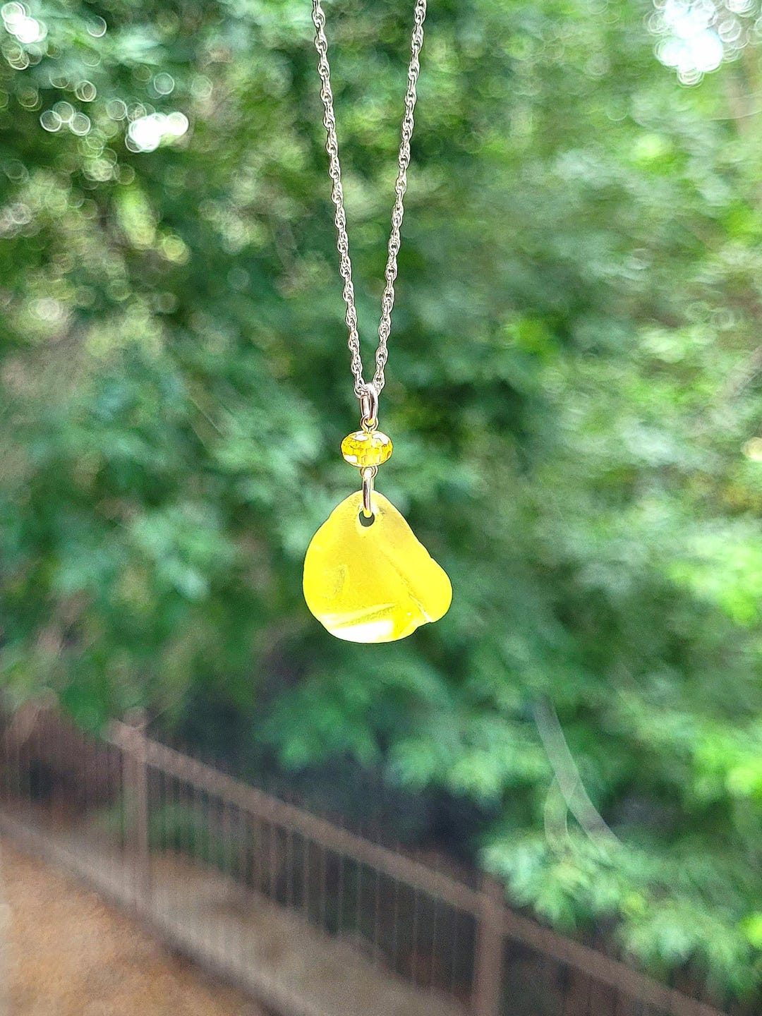 Genuine UV Yellow Depression Seaglass & Sterling Silver Necklace/yellow ...