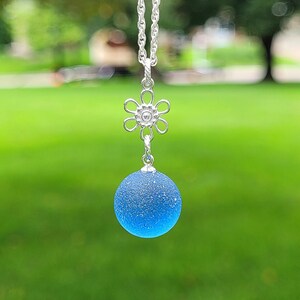 Genuine Cornflower Blue Seaglass Marble & Sterling Silver Flower Choker ...