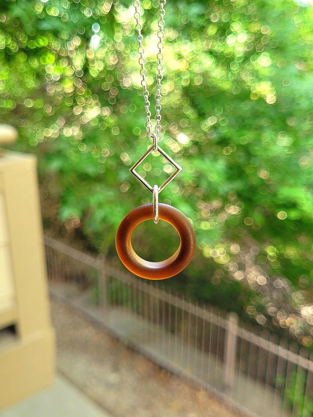 Genuine Amber Sea Glass Bottle Ring & Sterling Silver Necklace/sea ...