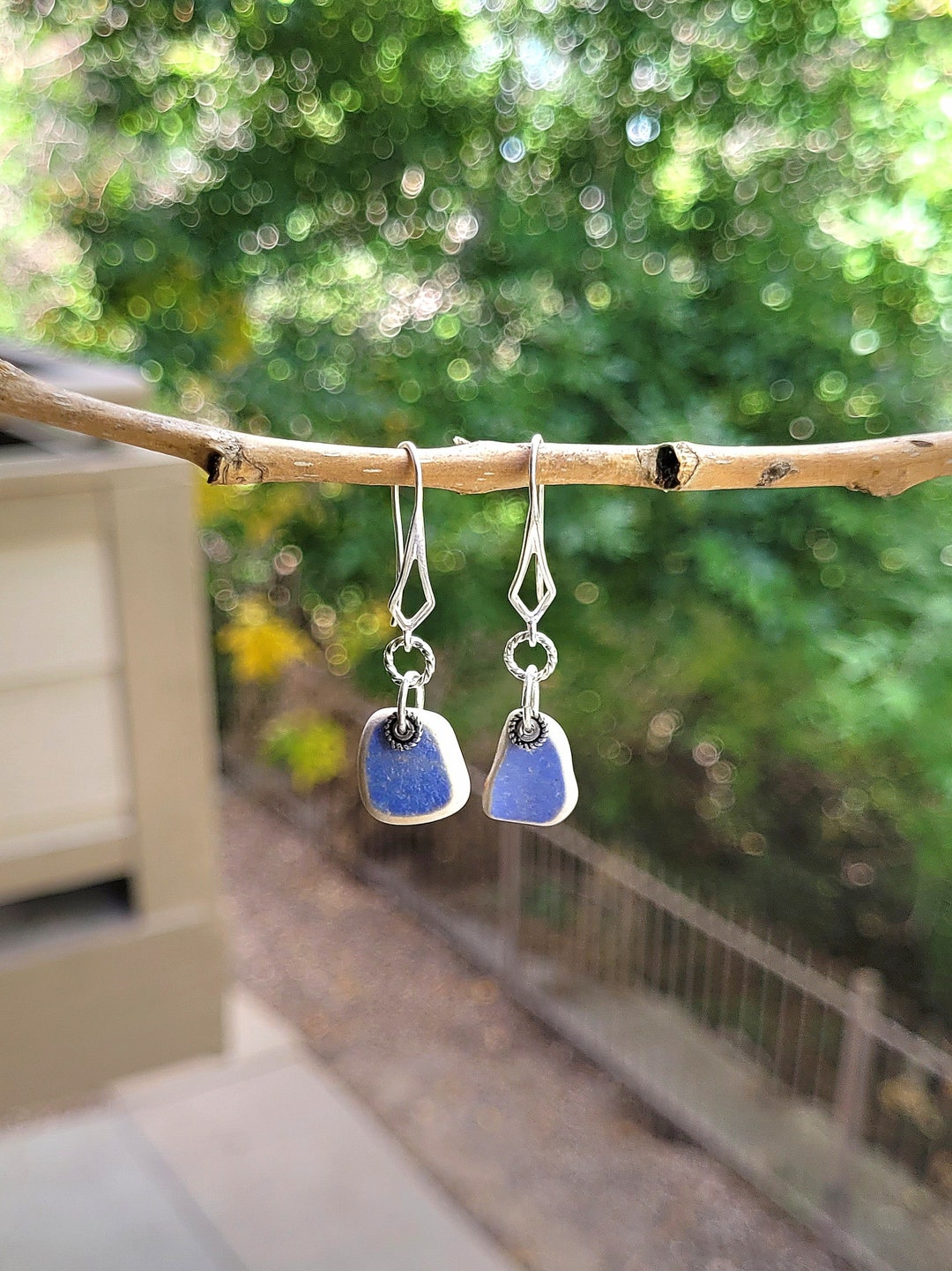 Genuine Periwinkle Sea Pottery & Sterling Silver Earrings/blue Pottery ...
