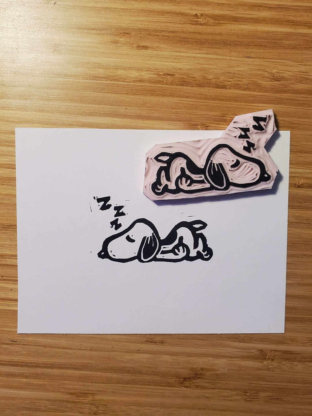 Snoozing Snoopy Lino Print - Etsy