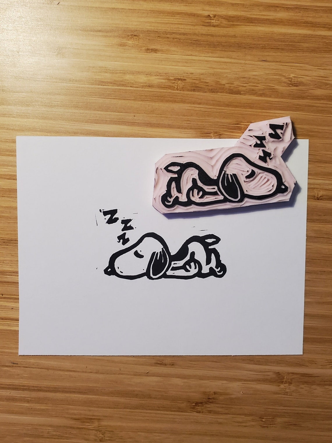 Snoozing Snoopy Lino Print - Etsy