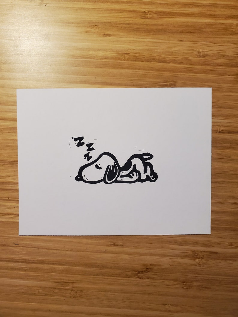 Snoozing Snoopy Lino Print - Etsy