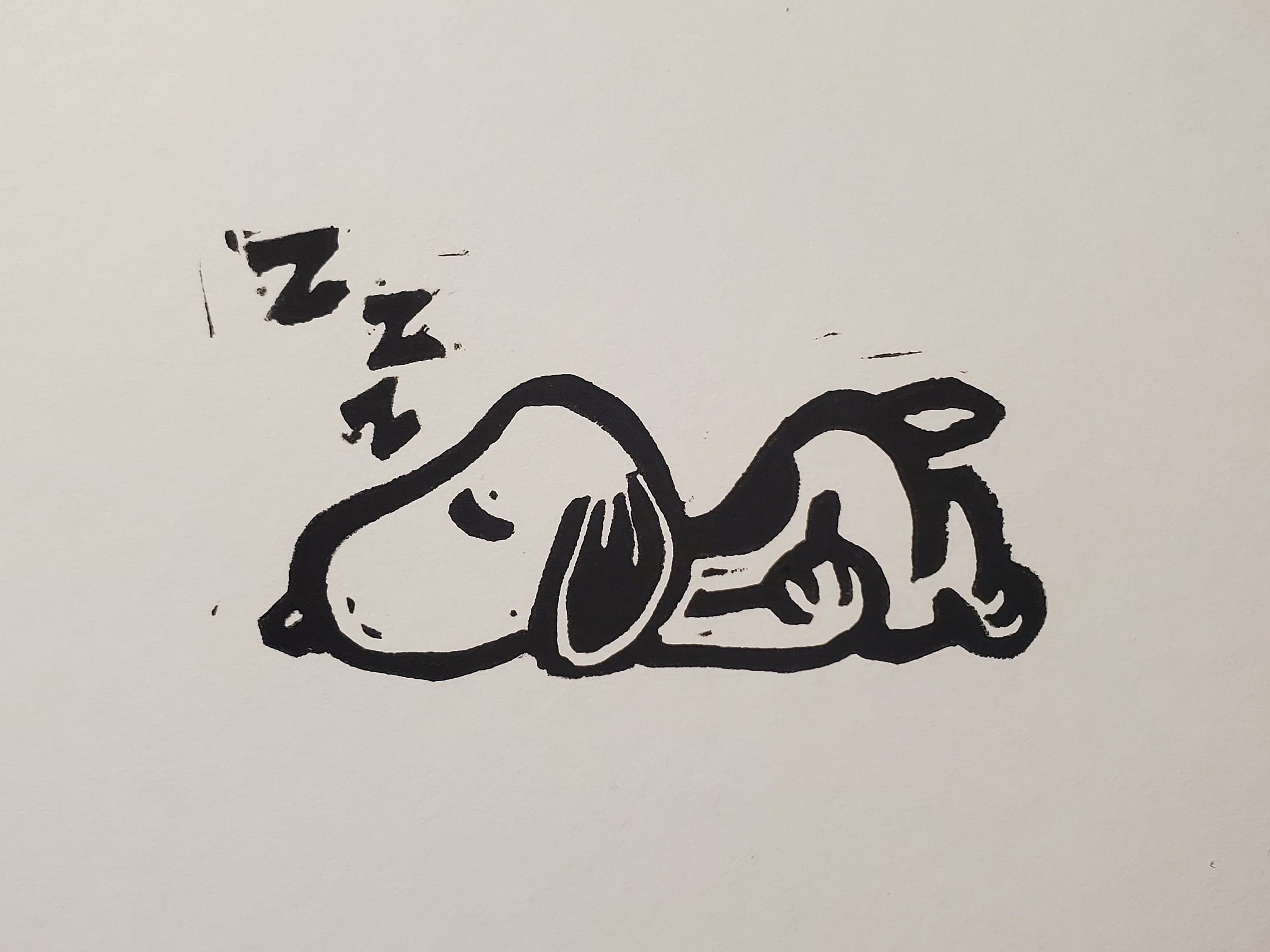 Snoozing Snoopy Lino Print - Etsy