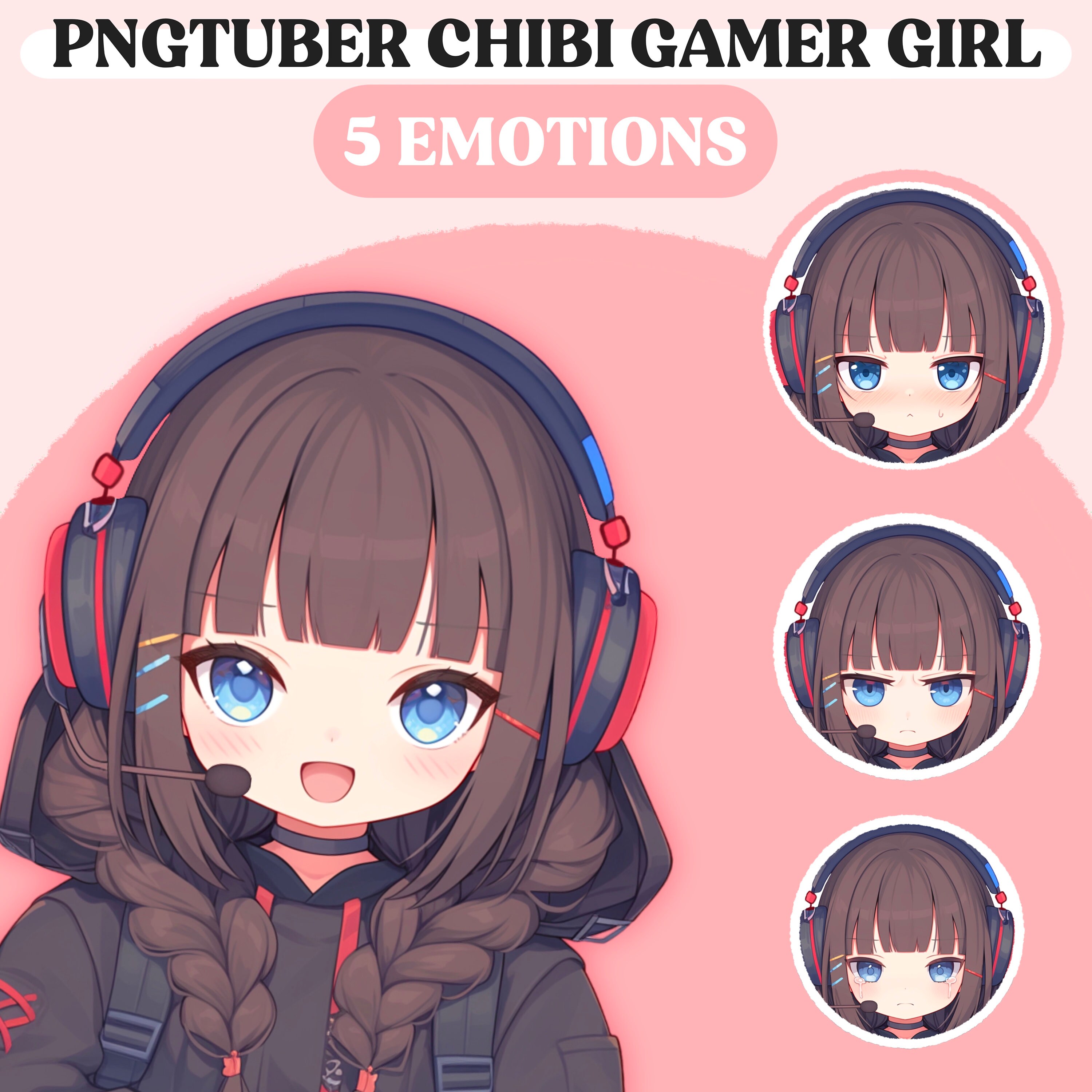 Modelo PNGTuber / Chibi Gamer Girl PNGTuber Modelo prefabricado / Chibi ...