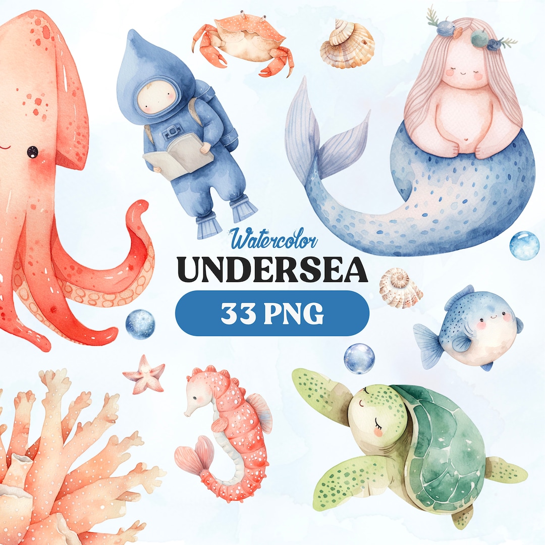 33 PNG Pastel Undersea Clipart, Undersea Creatures Watercolor Clipart ...