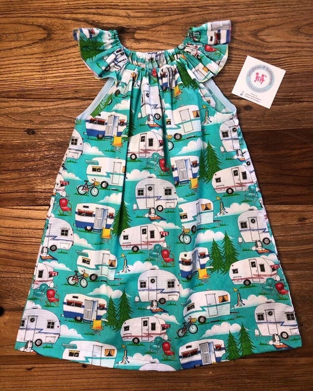 Caravan/camping Girls Seaside Dress/ Bonus Free Scrunchie/ Flutter ...