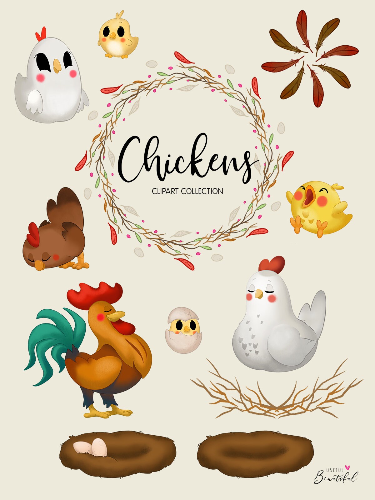 Chickens. Farm Friends Clipart Chicken Chick Egg Nest - Etsy