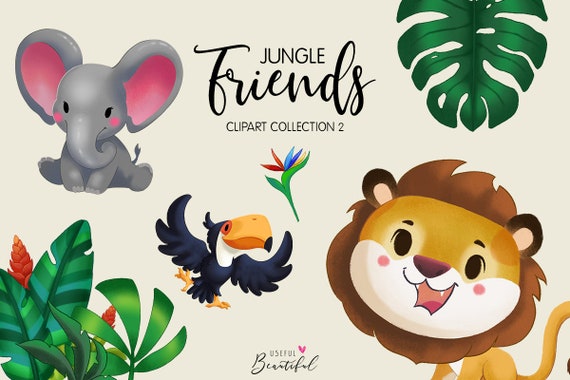 Jungle Friends. Clipart Lion Elephant Toucan Rhino | Etsy