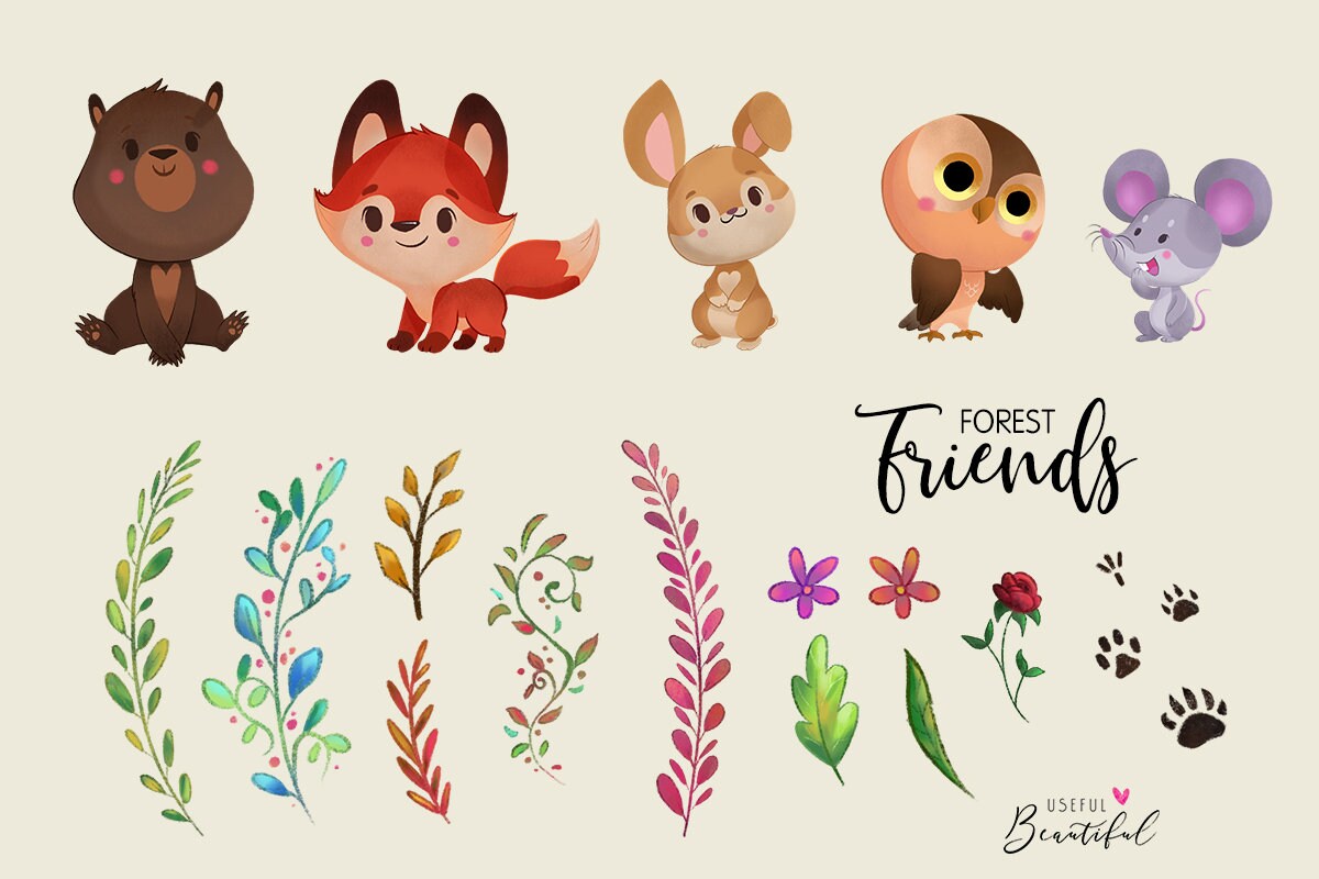 Forest Friends. Clipart, Cute Animals, Woodland, Bear, Fox, Bunny ...