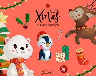 Cute Polar Bear and Penguin for Merry Christmas Greeting Card - Etsy