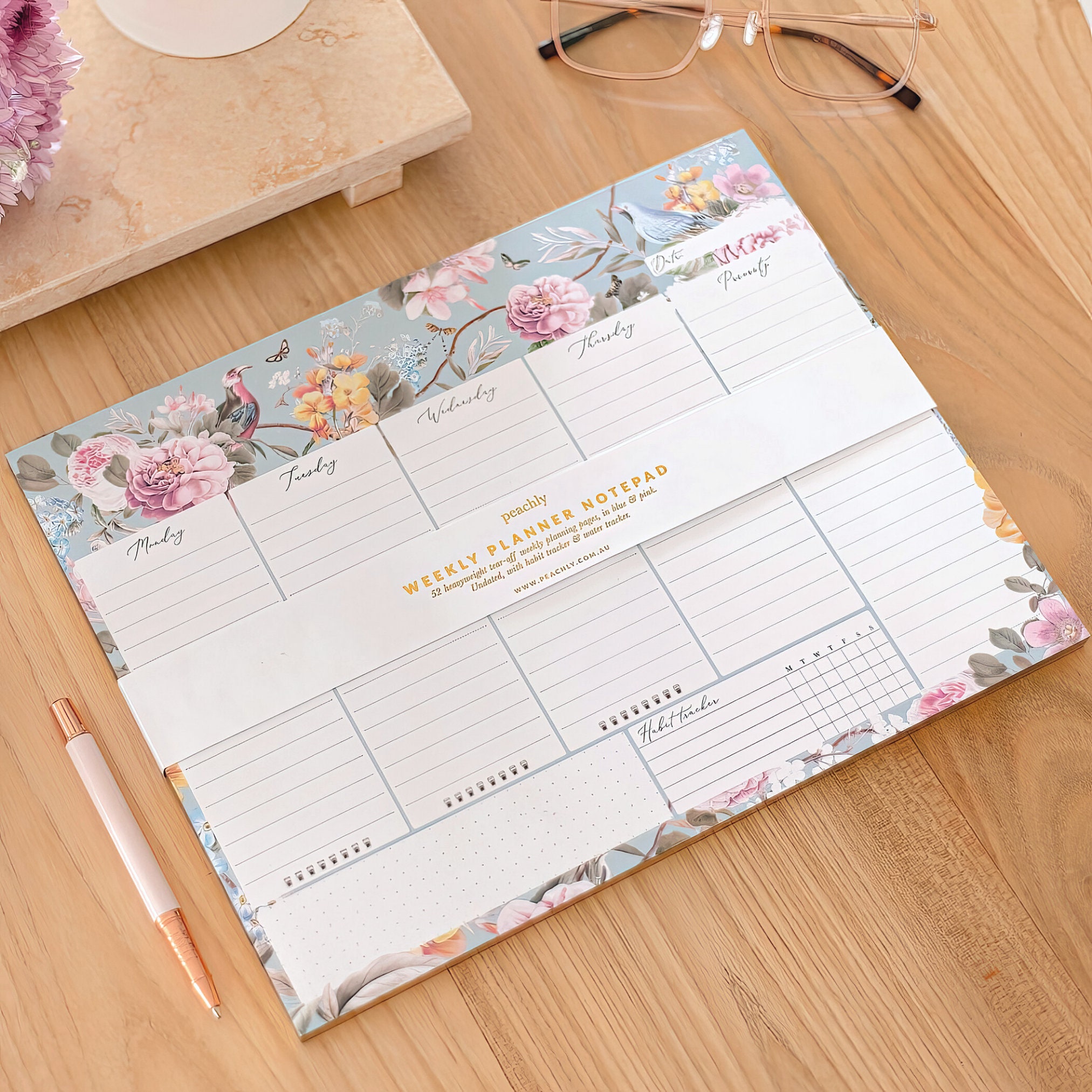 Peachly Desktop Weekly Planner Notepad (US)- 52 Undated Tear-off Pages ...