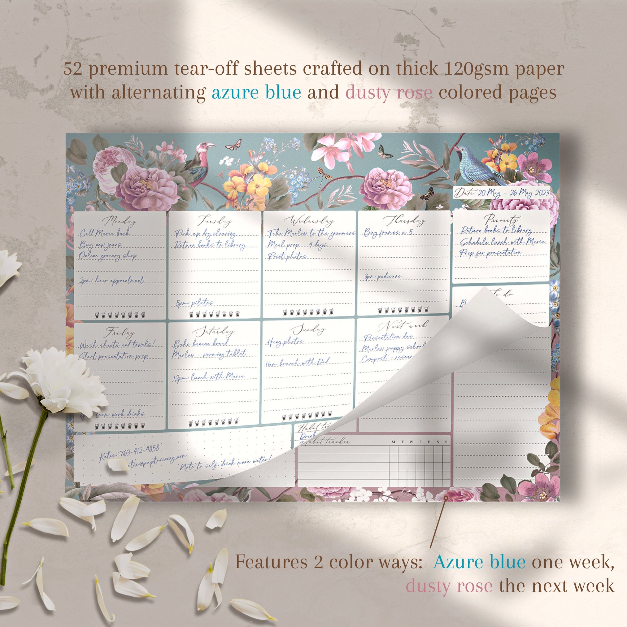 Peachly Desktop Weekly Planner Notepad (US)- 52 Undated Tear-off Pages ...