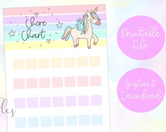 Unicorn Weekly Chore Chart Digital Download Printable - Etsy