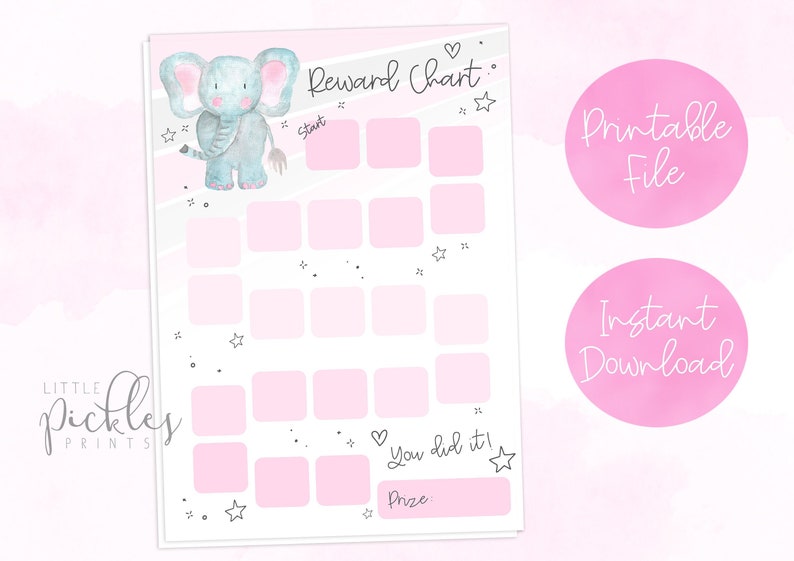 Elephant Reward Chart Digital Download Girls Reward Chart Printable ...
