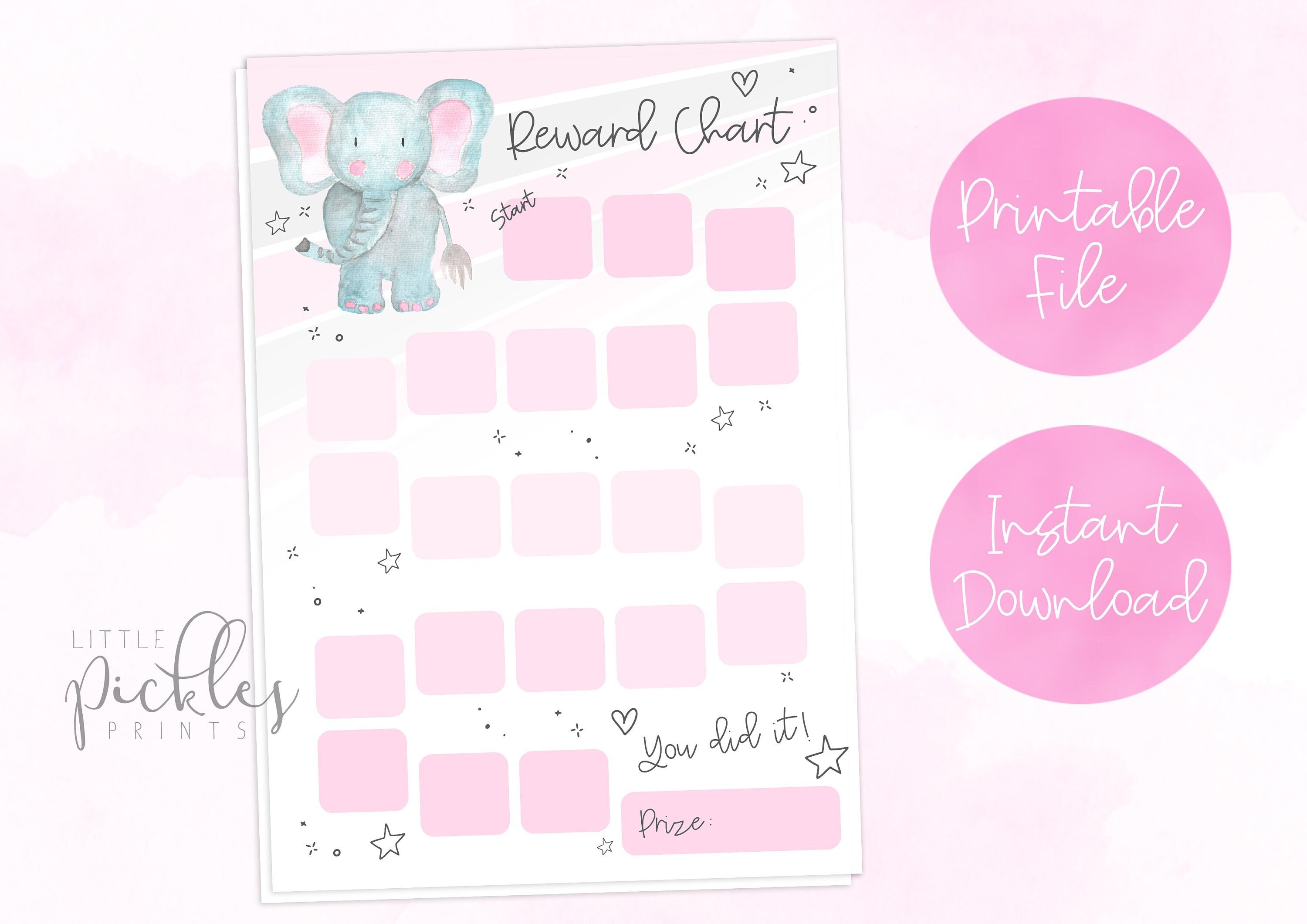 Elephant Reward Chart Digital Download Girls Reward Chart Printable ...