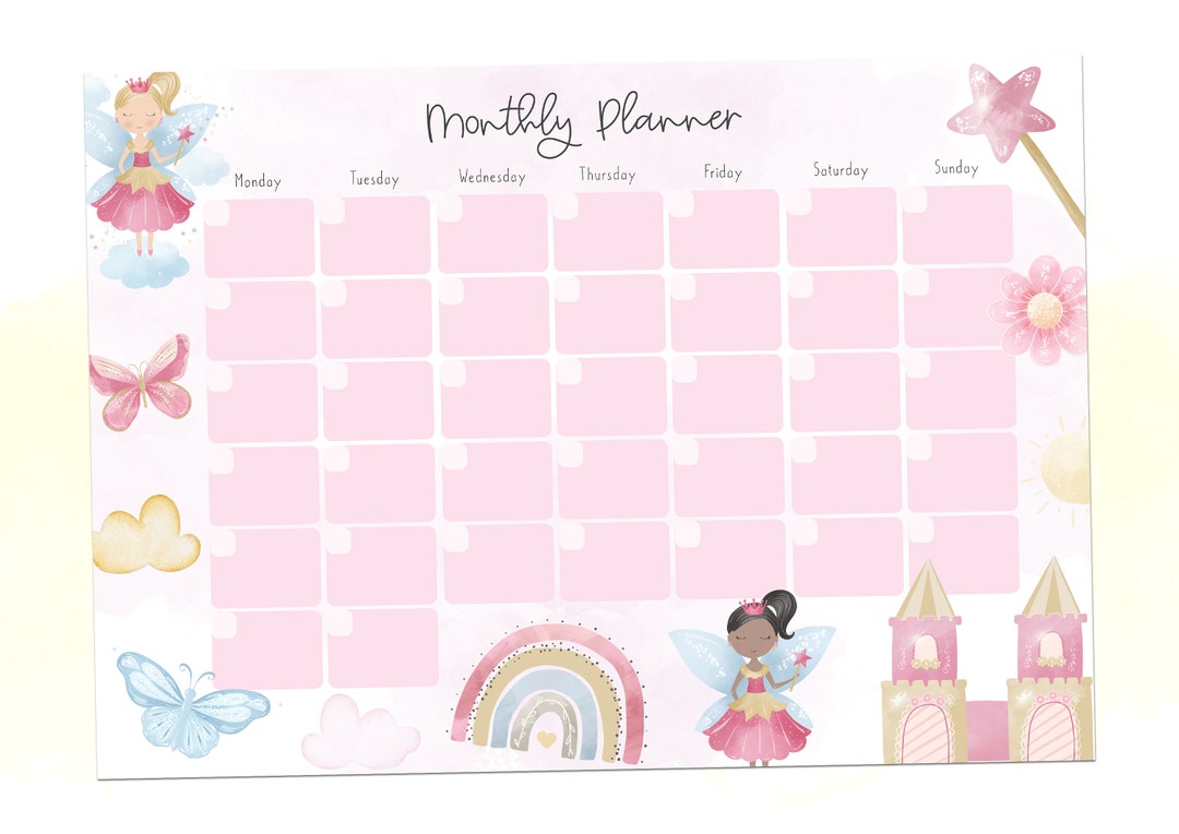 Fairy Princess Monthly Planner Calendar Digital Download Printable ...