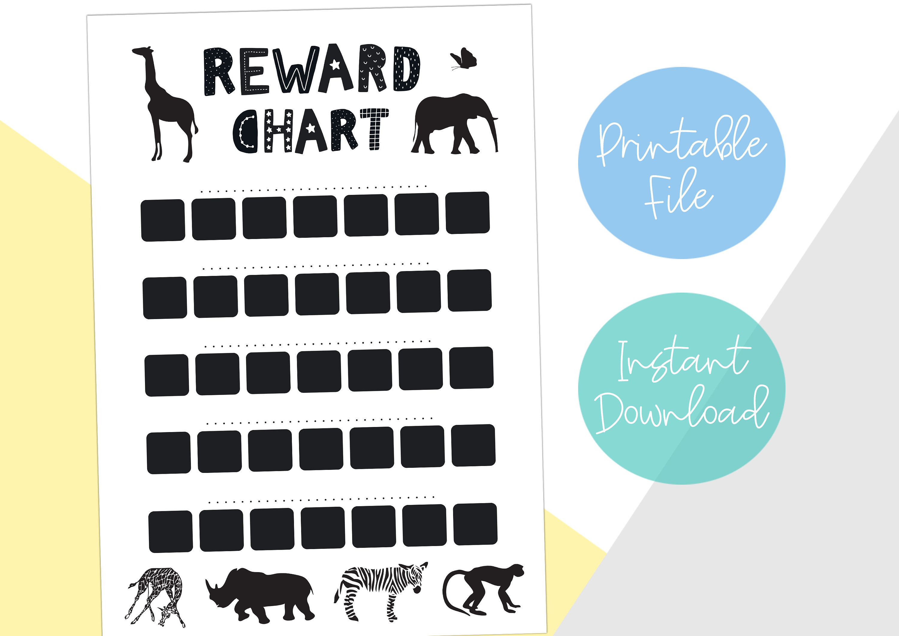 Monochrome Animal Reward Chart Digital Download Printable Reward Chart ...